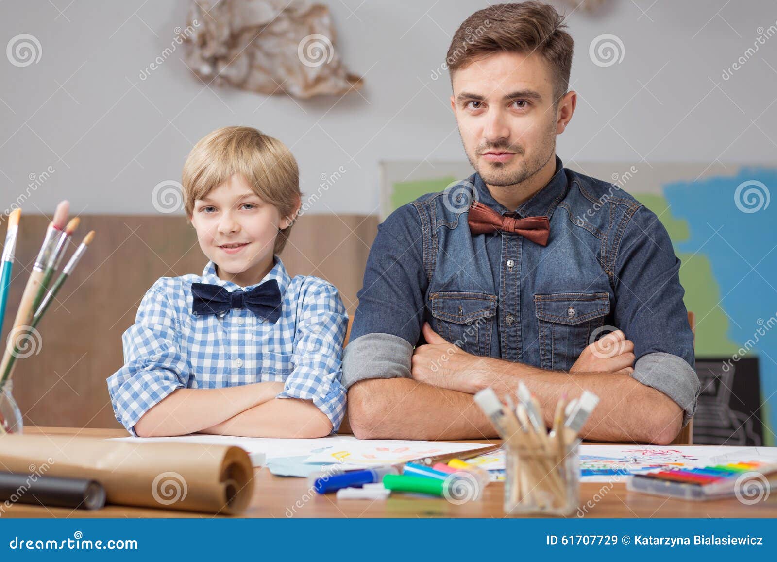 Handsome Dad and Cute Child Stock Image - Image of creativity, school ...
