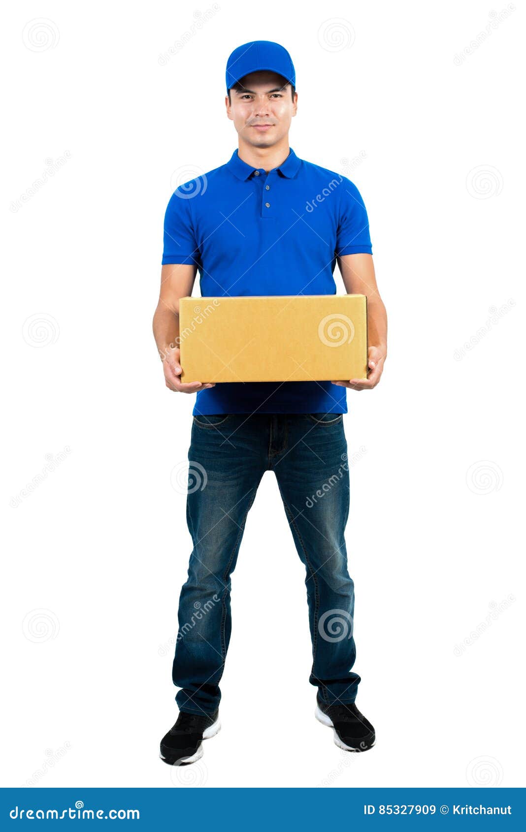 Handsome Delivery Man Holding Parcel Box Stock Image - Image of ...