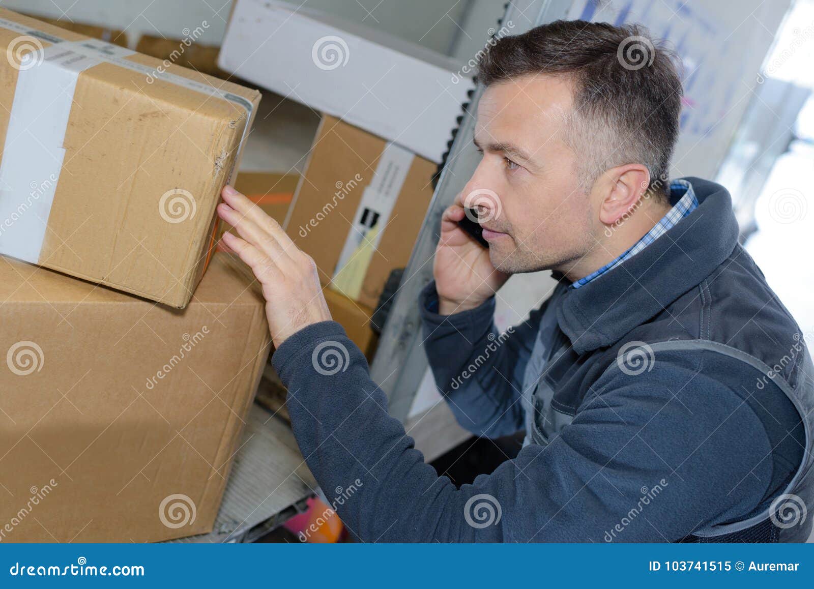 Handsome Deliveryman Checking Load Talking on Phone Stock Image - Image ...