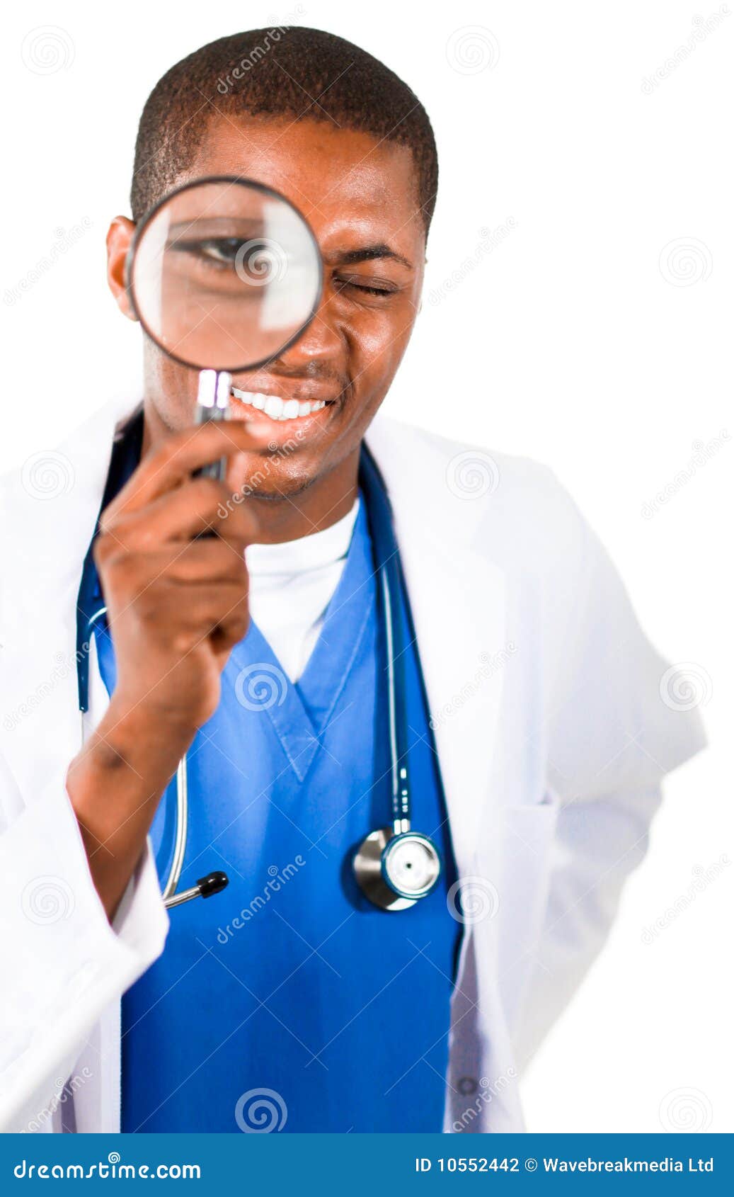Handsome Doctor Looking through a Magnifying Glass Stock Photo - Image ...