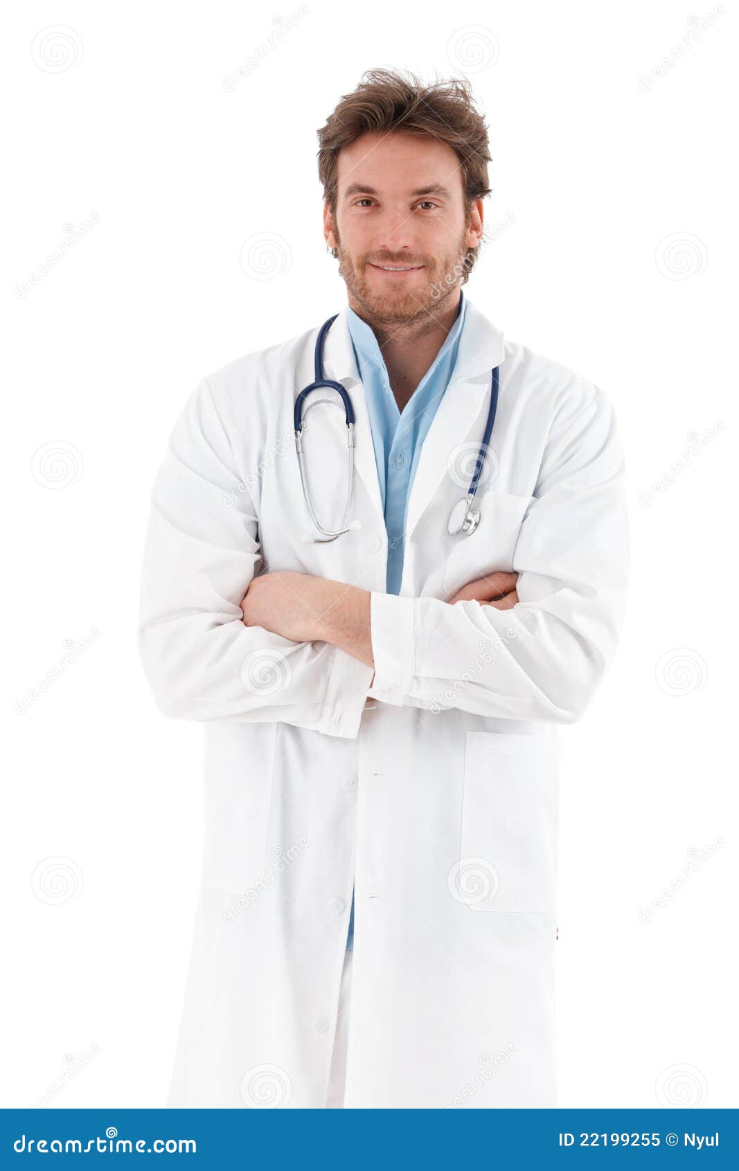 Handsome Doctor Standing Arms Crossed Smiling Stock Image - Image of ...