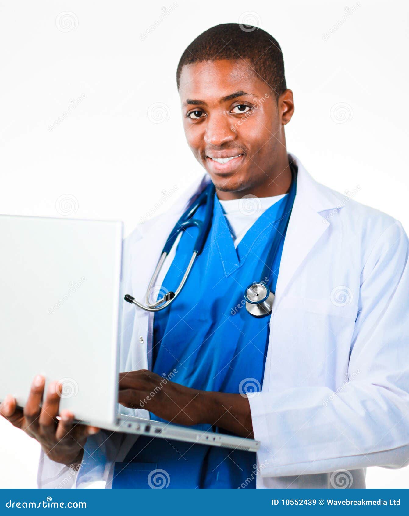 Handsome Guy Doctor In White Lab Coat With Stethoscope On White ...