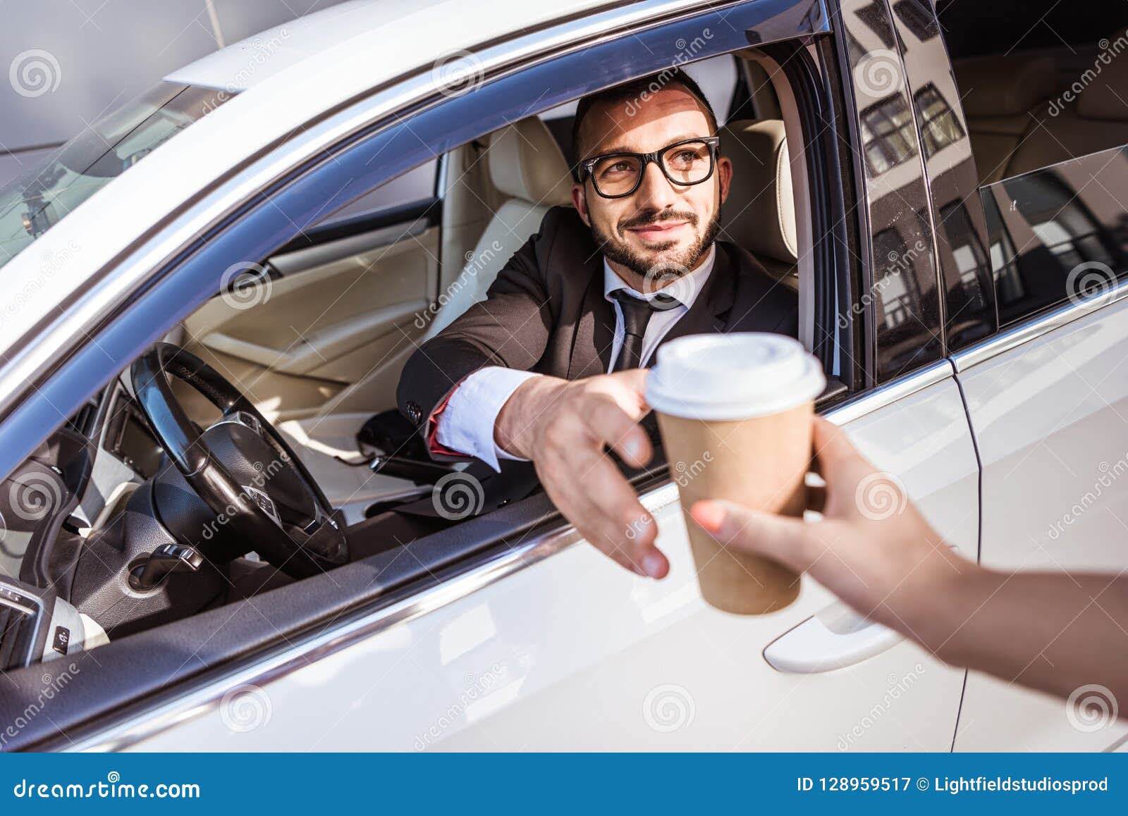 Handsome Driver Buying Coffee in Paper Cup and Sitting Stock Image ...