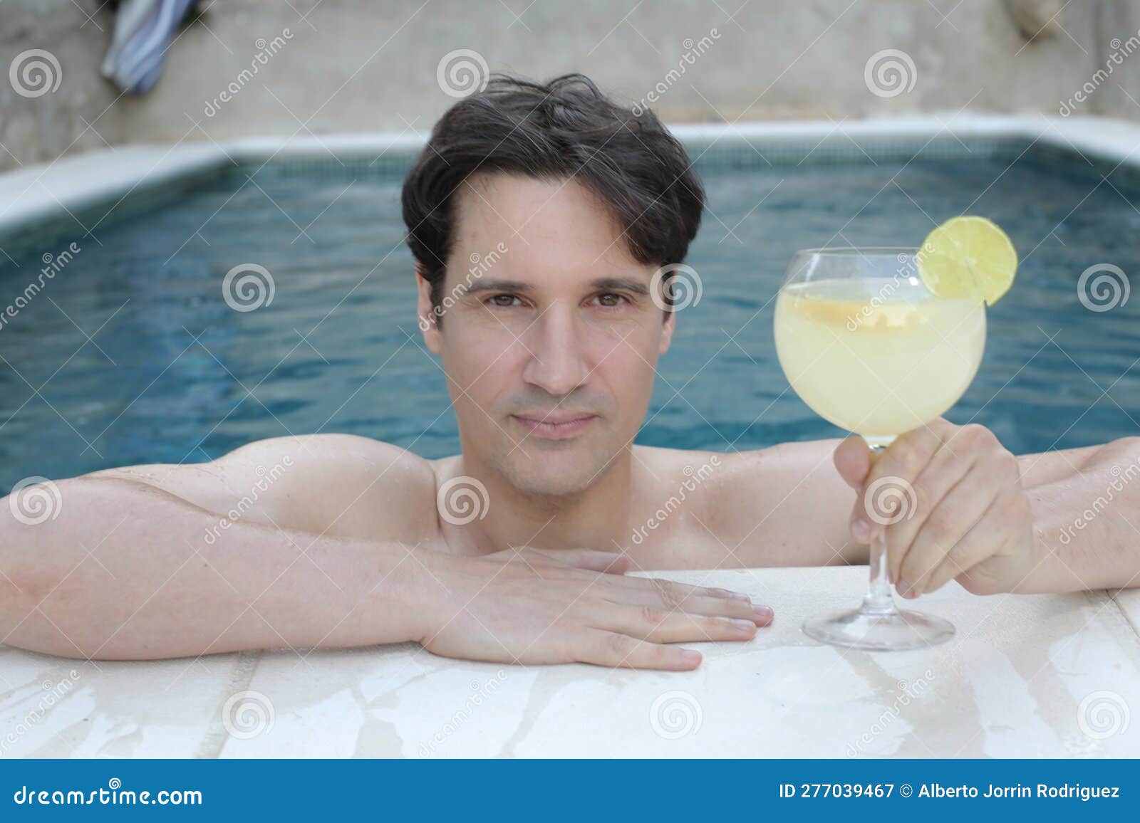 Handsome Dude Drinking a Cocktail in the Pool Stock Image - Image of ...