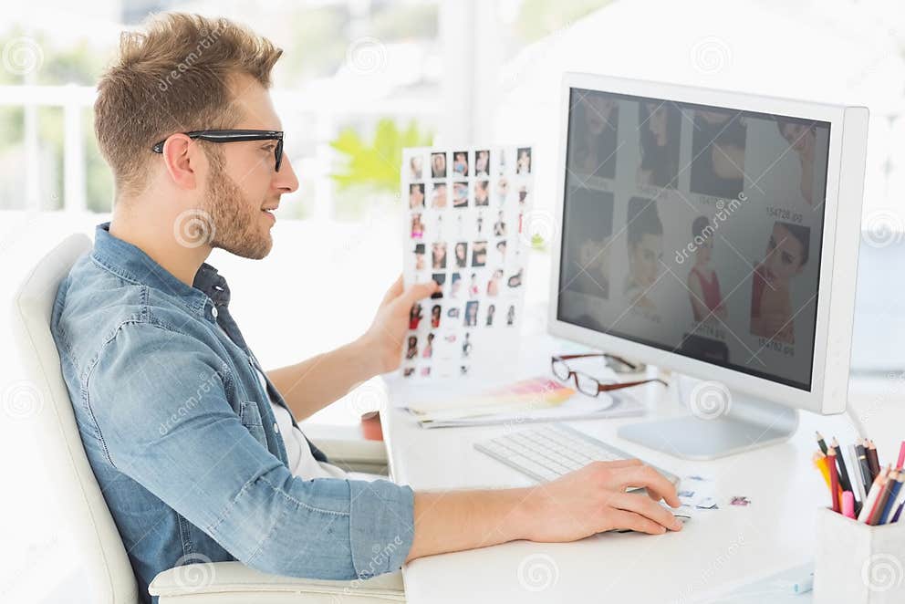 Handsome Editor Working at His Computer Stock Photo - Image of black ...