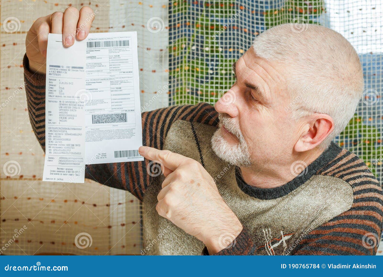 A Handsome Elderly Man Shows a Receipt Stock Photo - Image of count ...