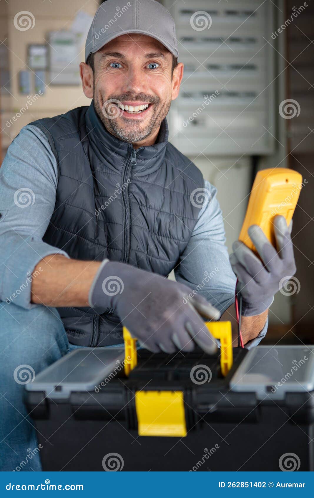 Handsome Electrician Wiring Cables at Site Stock Photo - Image of ...