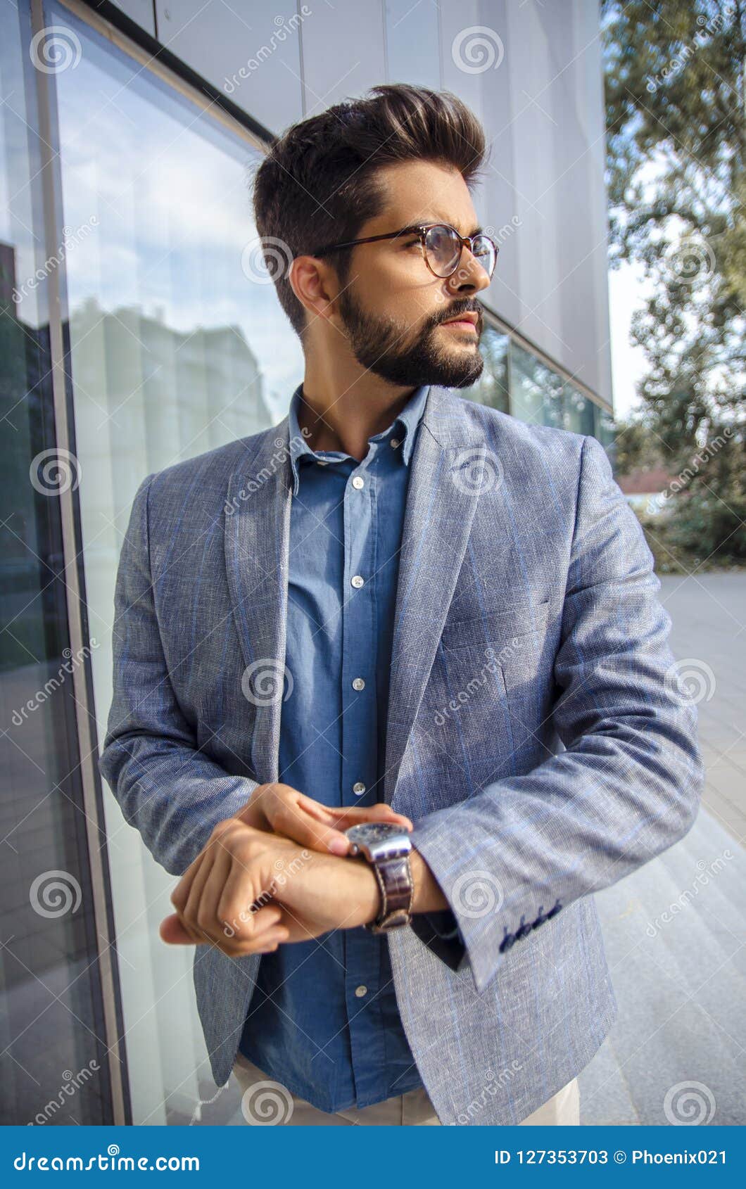 Handsome Elegant Man Standing in Front of Office Stock Image - Image of ...