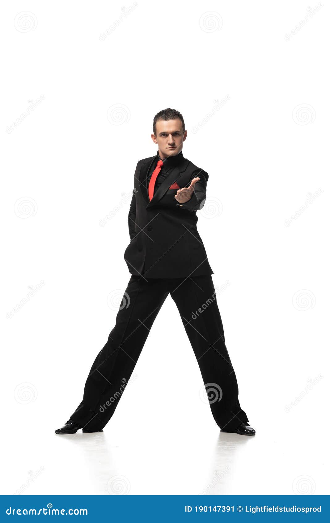 Elegant Tango Dancer Looking at Camera while Inviting To Dance on White ...