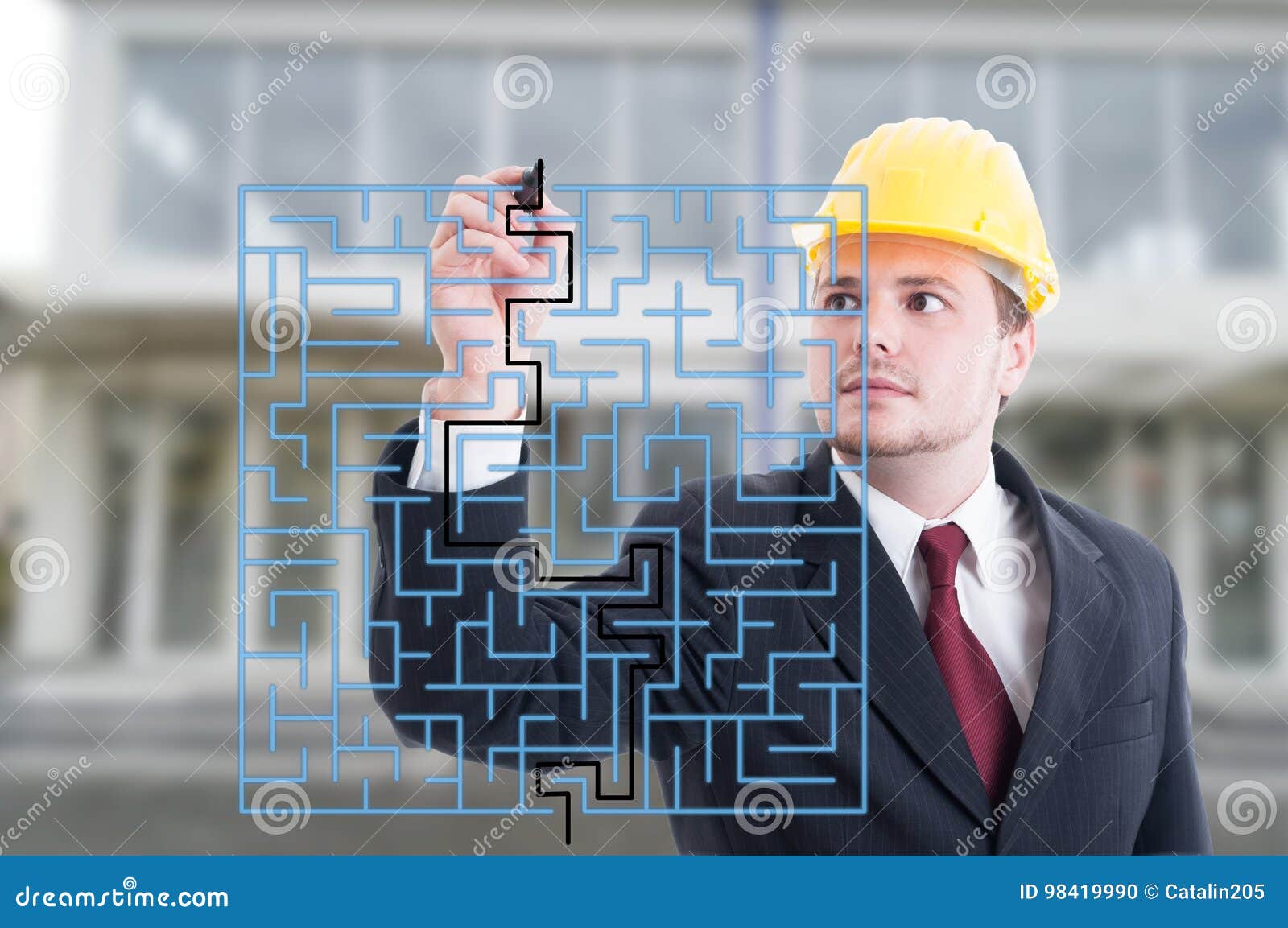 Handsome Engineer Solving a Virtual Puzzle with Marker Stock Photo ...