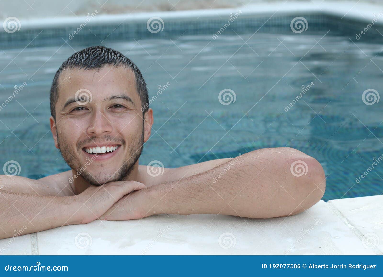 Handsome Ethnic Man Smiling in Swimming Pool Stock Photo - Image of ...