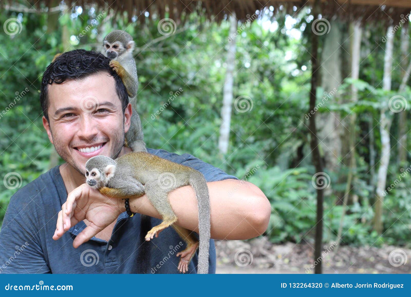 Handsome Ethnic Man with Titi Monkeys Stock Photo - Image of handler ...