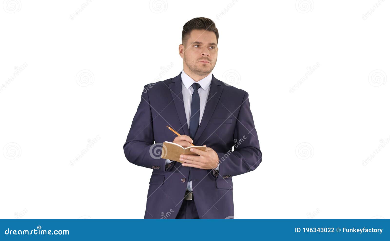 Handsome Experienced Manager Writing in Notebook His Ideas while ...