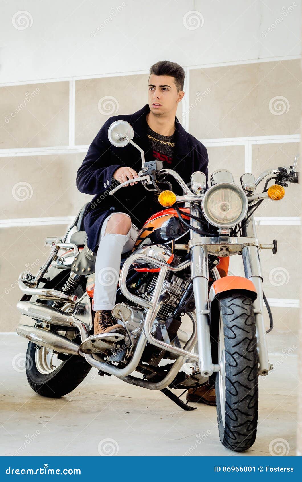 Handsome Fashion Man Sitting on Classical Motorcycle. Stock Image ...