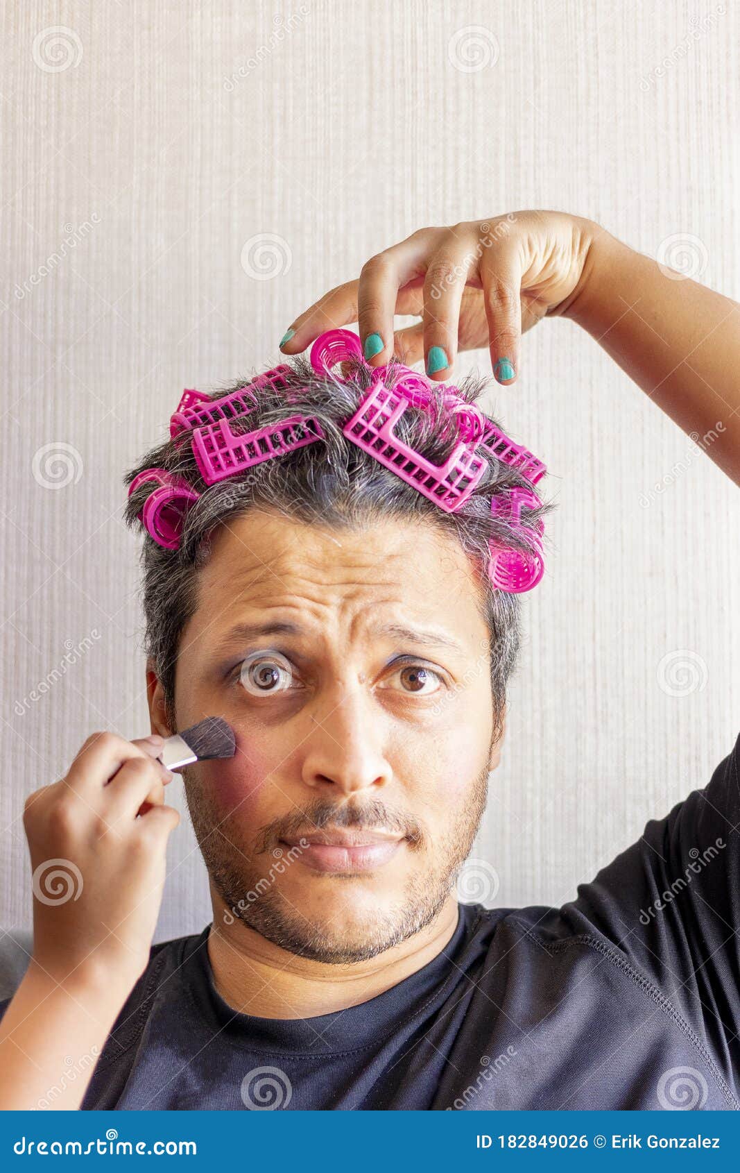 Handsome Father is Being Makeup by the Hands of His Daughters Stock ...