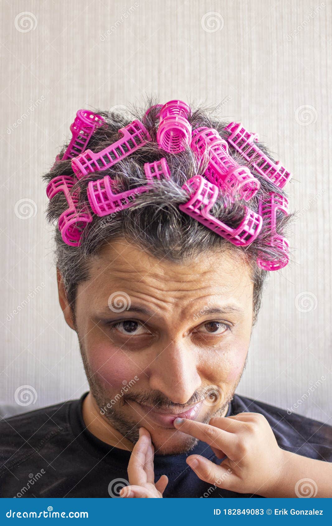 Handsome Father is Being Makeup by the Hands of His Daughters Stock ...