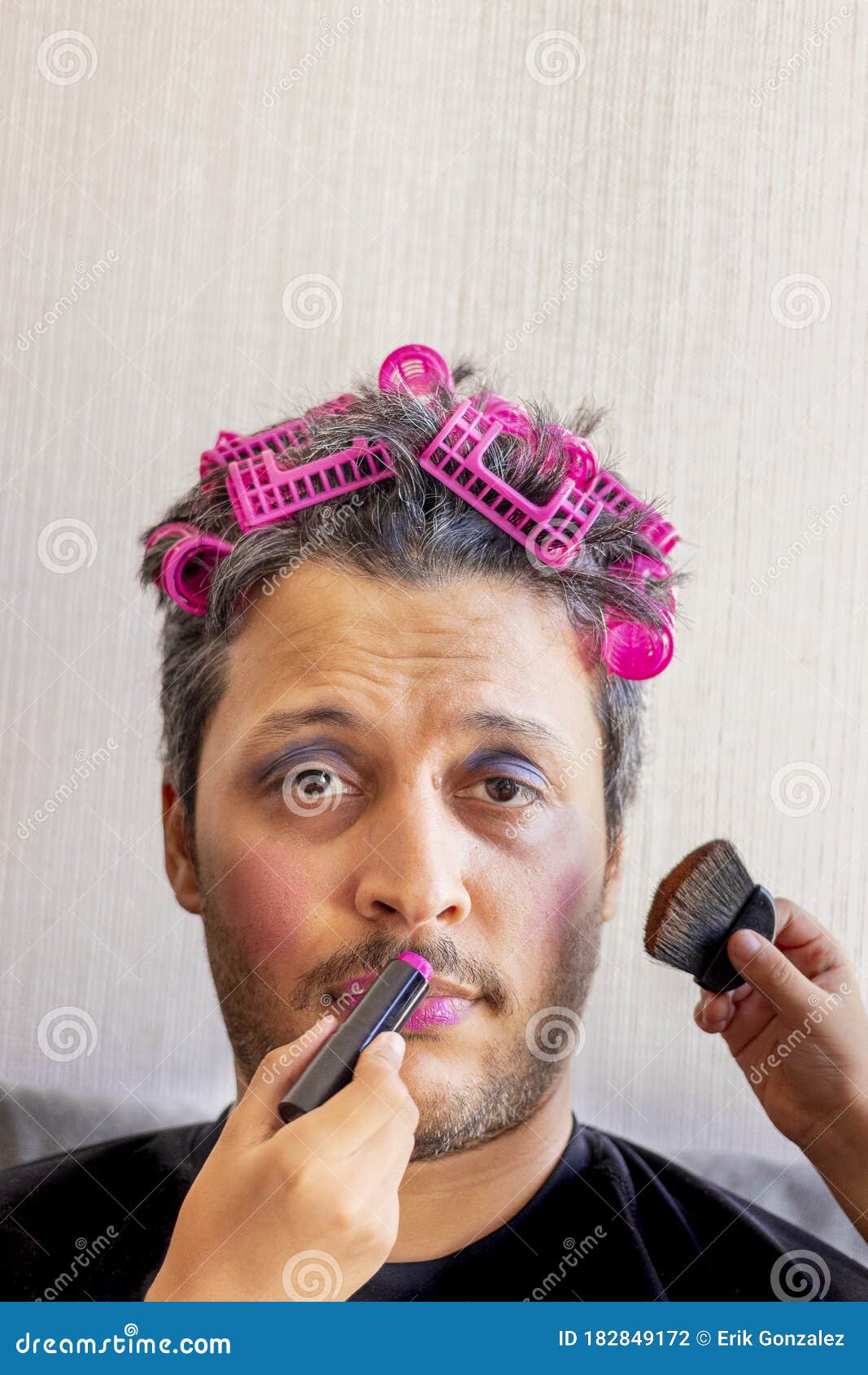 Handsome Father is Being Makeup by the Hands of His Daughters Stock ...