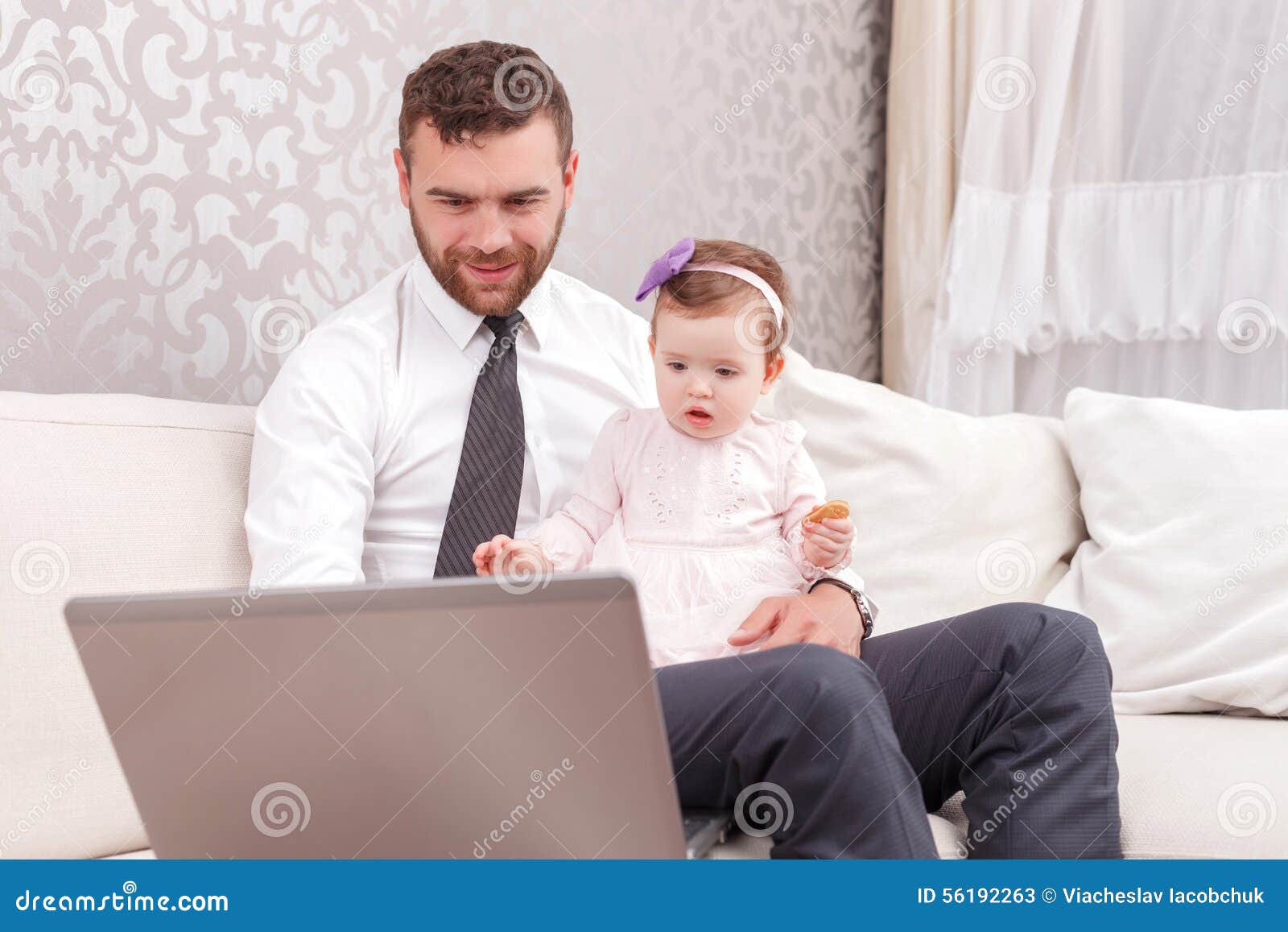 Handsome Father Working with Laptop Stock Image - Image of happiness ...