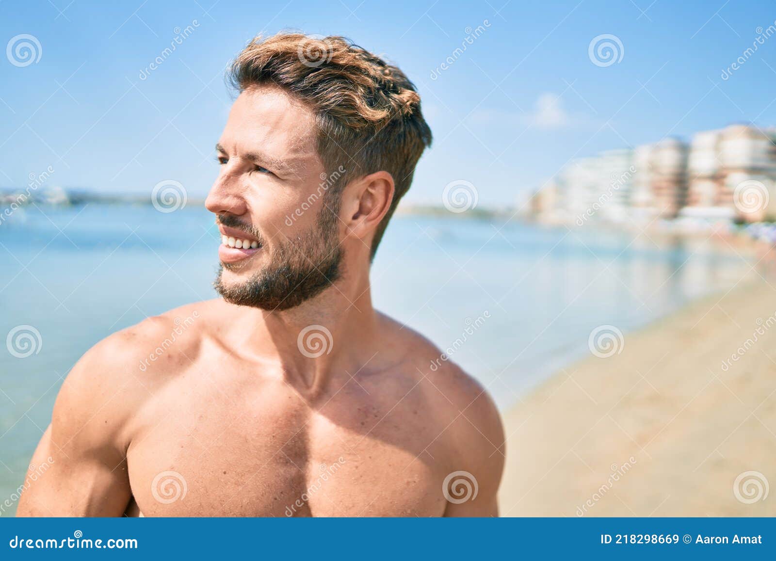 Handsome Fitness Caucasian Man At The Beach On A Sunny Day Stock Image