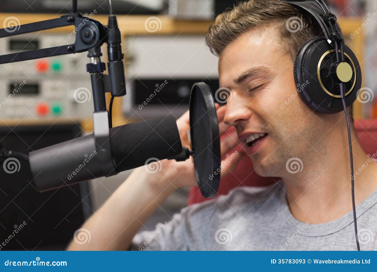 Handsome Focused Singer Recording a Song Stock Image - Image of ...