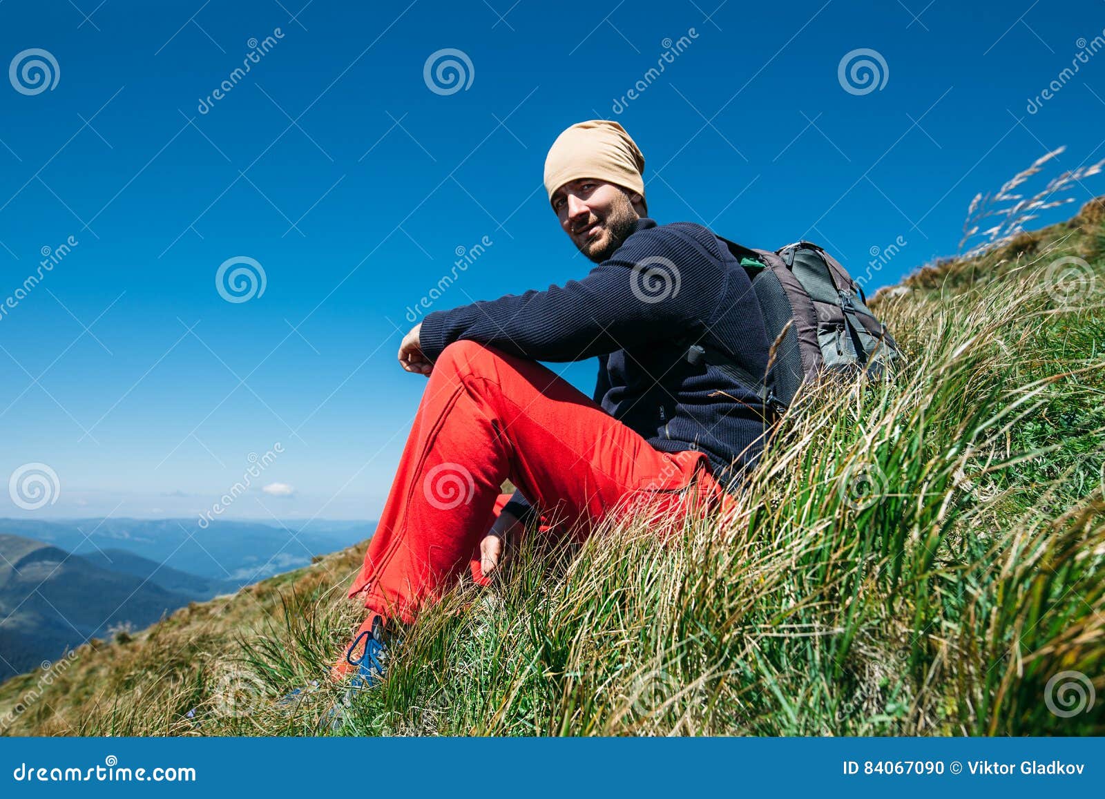 Handsome Freedom Man Relax in Mountains Stock Photo - Image of happy ...