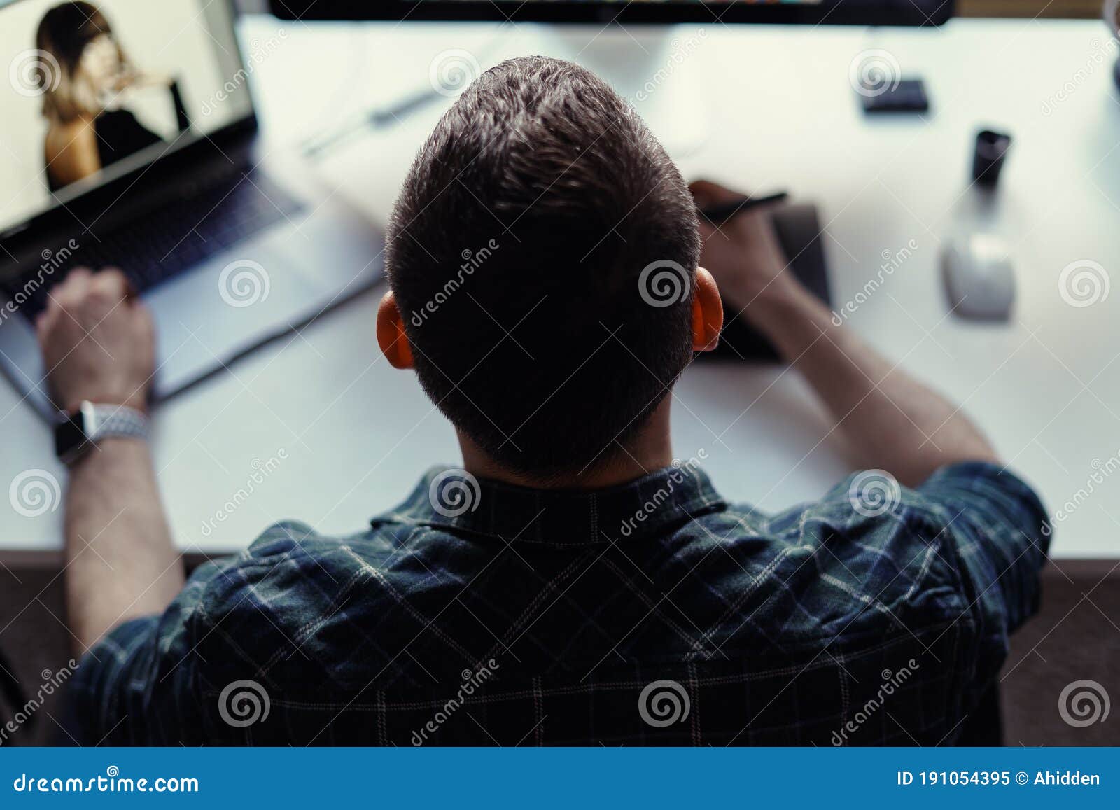Modern Man Working Remotely on a Computer from Home Office Stock Image ...