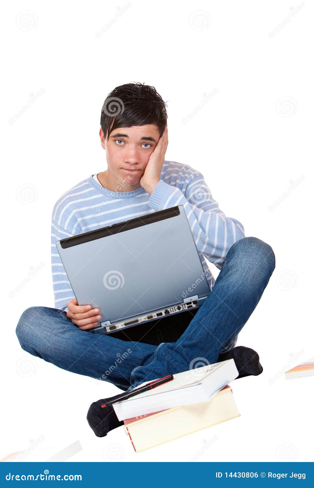 Handsome Frustrated Student Learns with Laptop Stock Photo - Image of ...