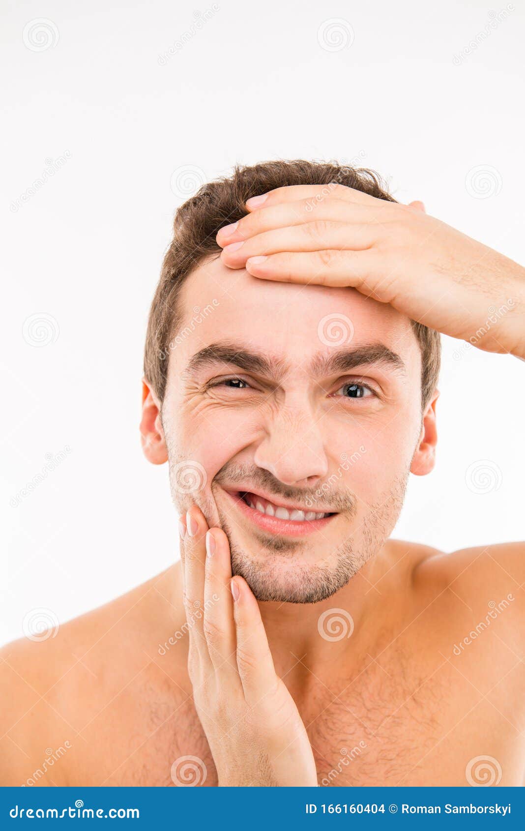 Handsome Funny Young Man Touching His Face Stock Photo - Image of ...