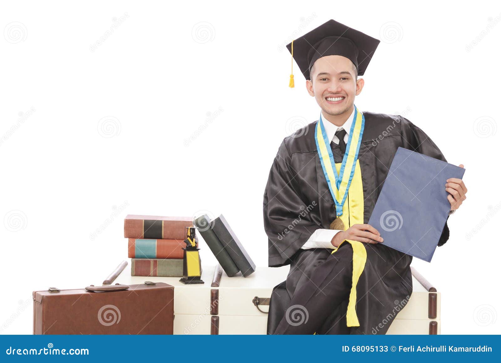 Handsome Graduated Student Sitting and Holding Certificate Stock Image ...