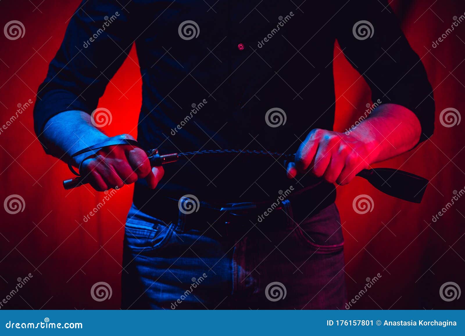 Handsome Guy with a BDSM Whip in His Hands Stock Image - Image of ...