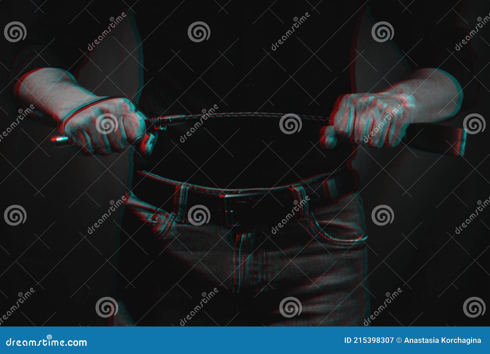 Handsome Guy with a BDSM Whip in His Hands. Black and White with 3D ...