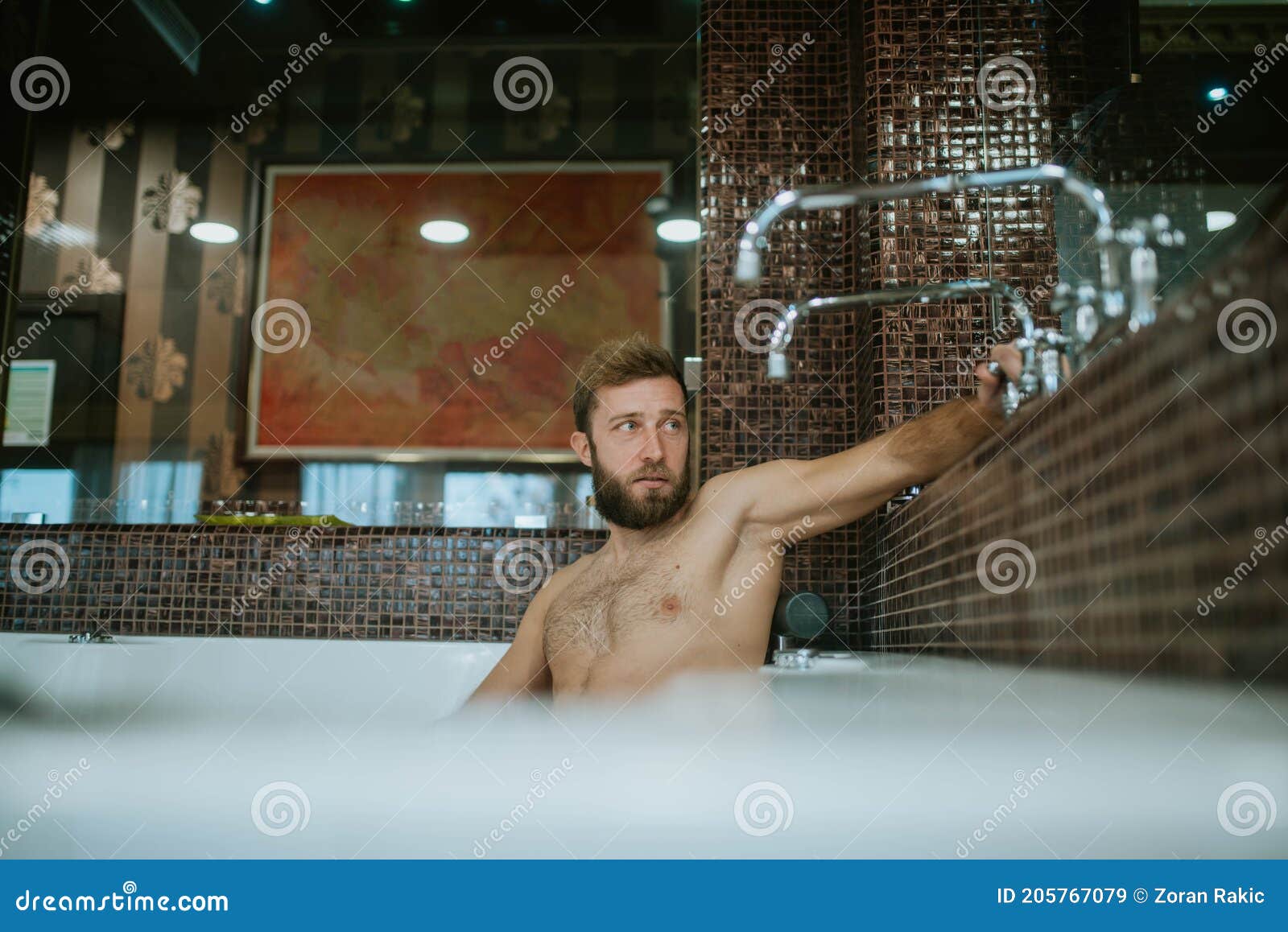 A Handsome Guy with a Beard Enjoys the Spa Stock Image - Image of relax ...