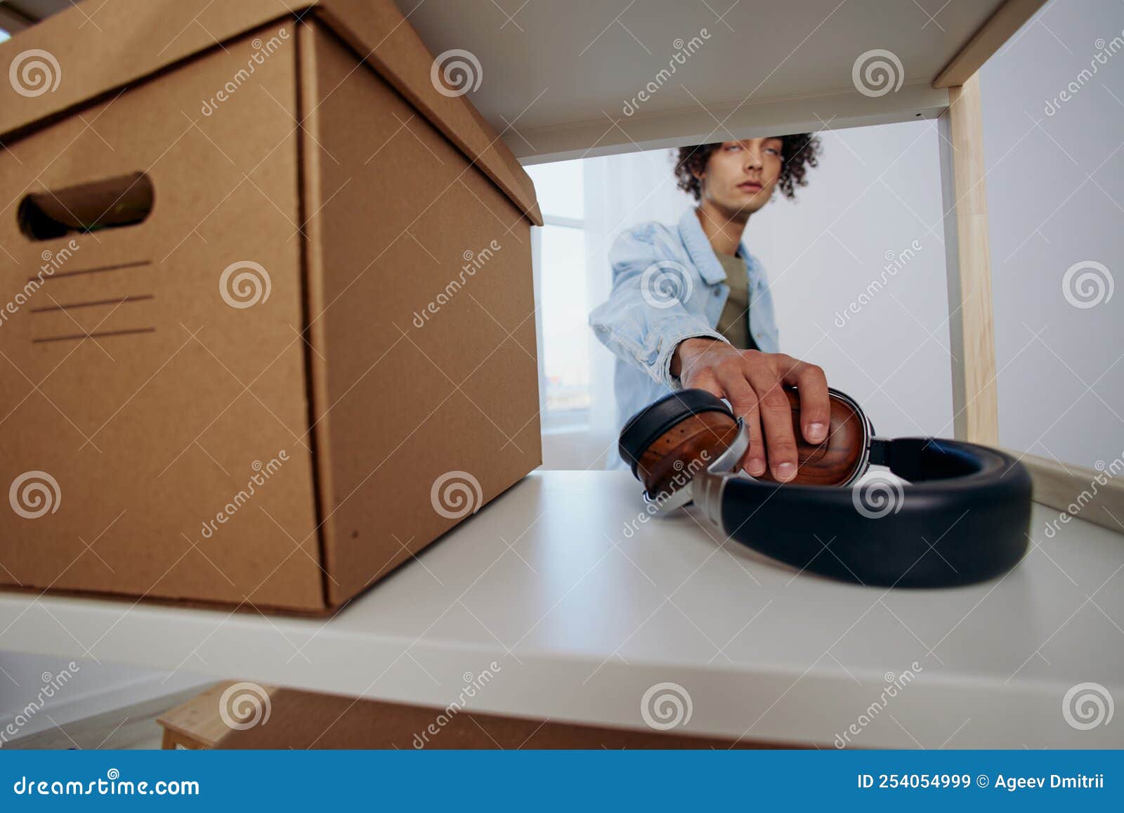 Handsome Guy with Boxes Moving Sorting Things Out Stock Image - Image ...