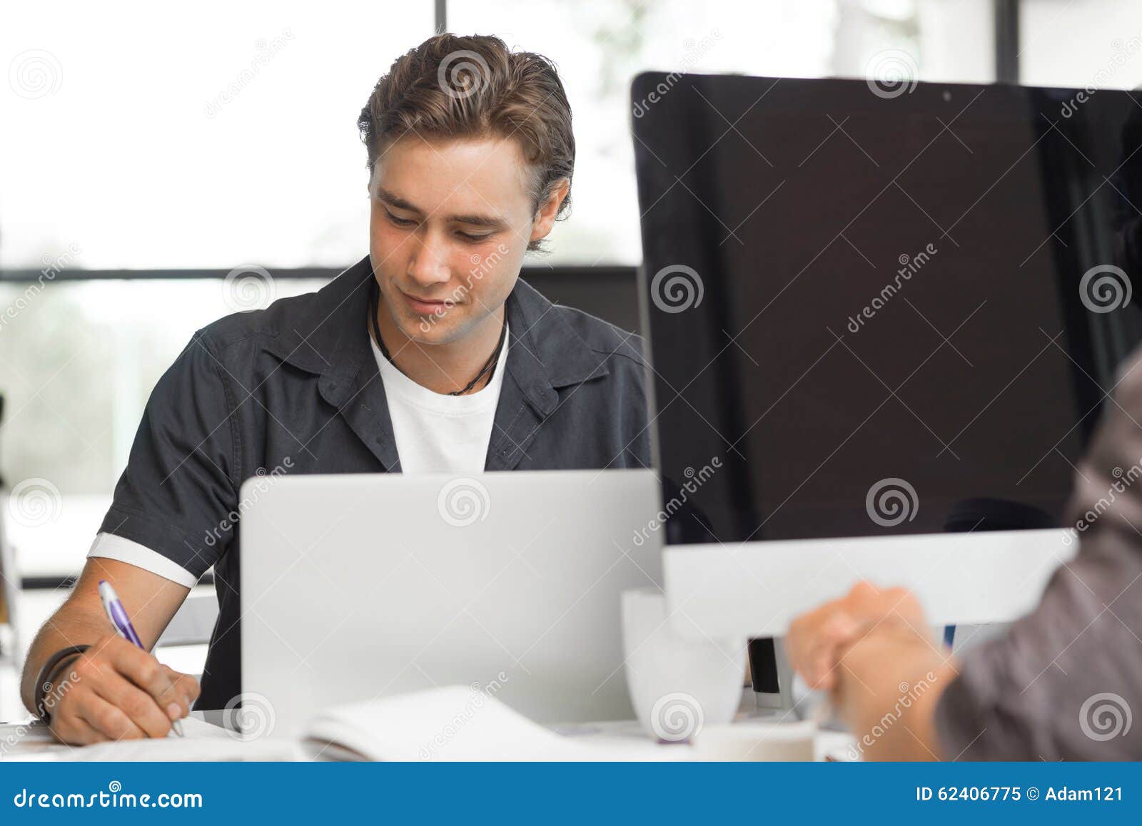 Handsome Guy at Computer Work Stock Image - Image of internet ...
