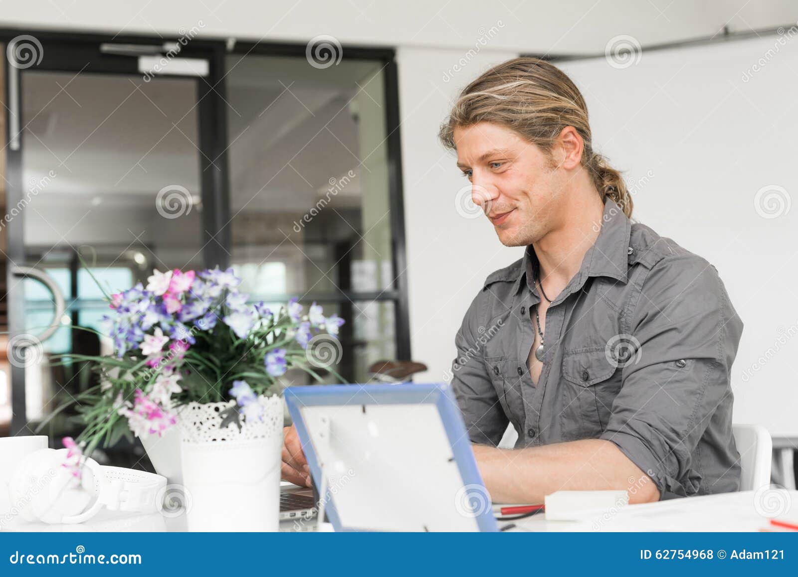 Handsome Guy at Computer Work Stock Photo - Image of computer, adult ...