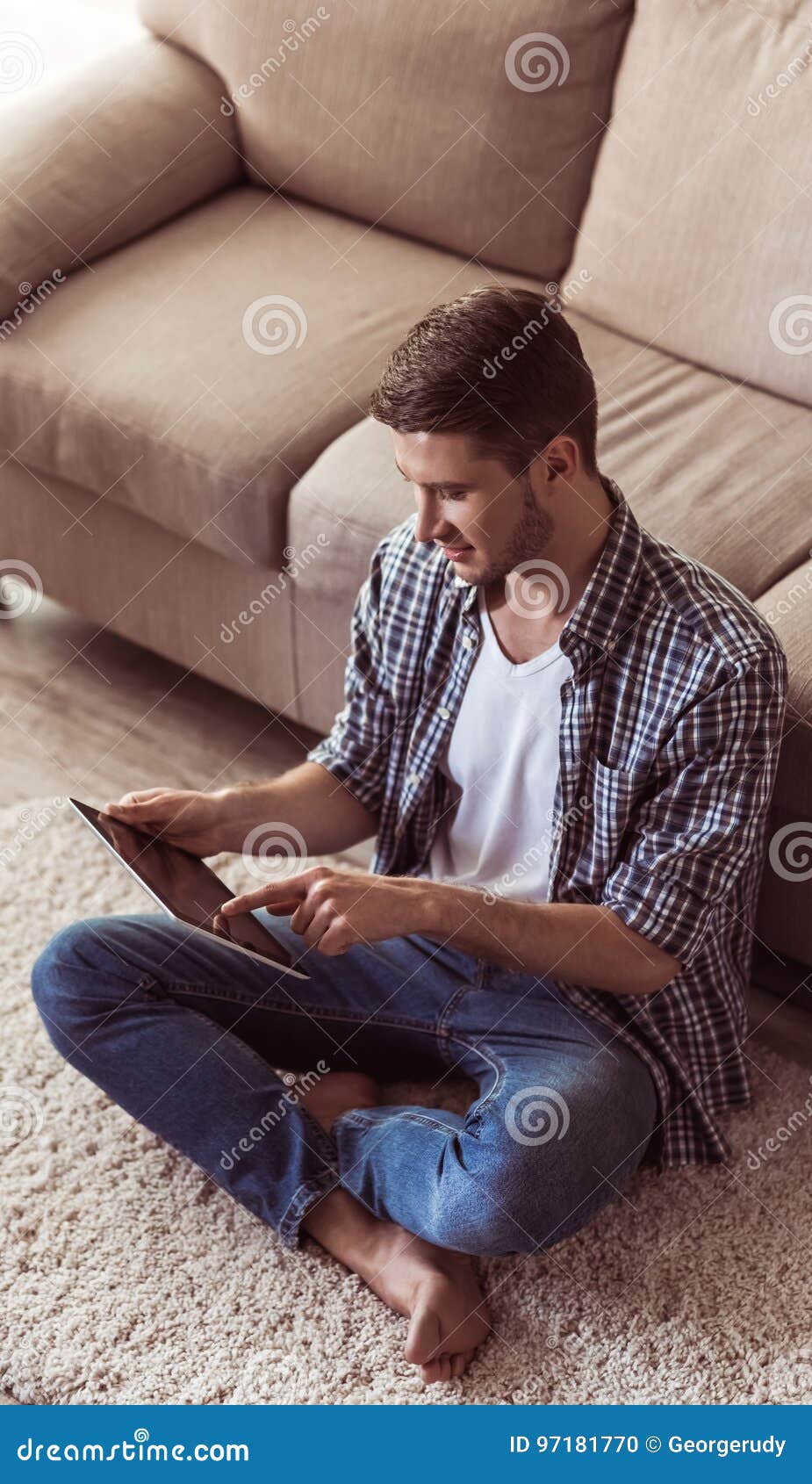 Handsome guy with gadget stock photo. Image of gadget - 97181770