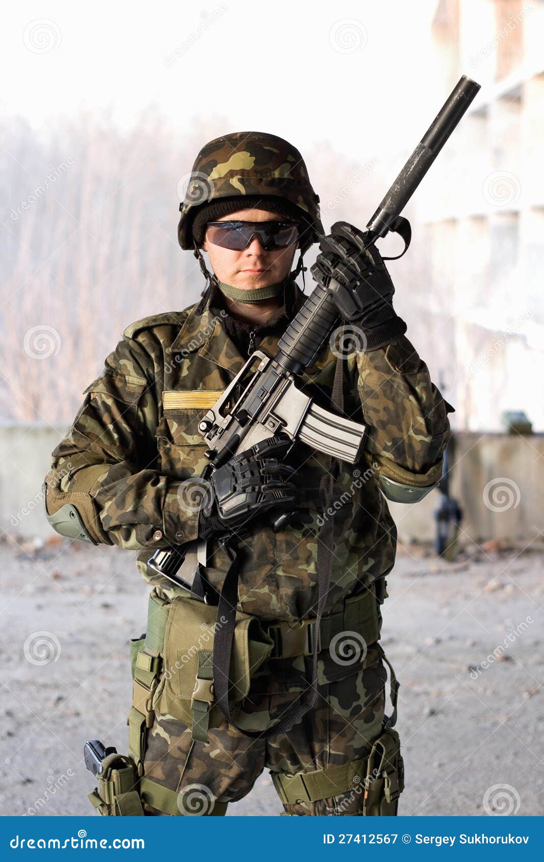 Handsome Guy Holding a Rifle Stock Image - Image of khaki, assault ...