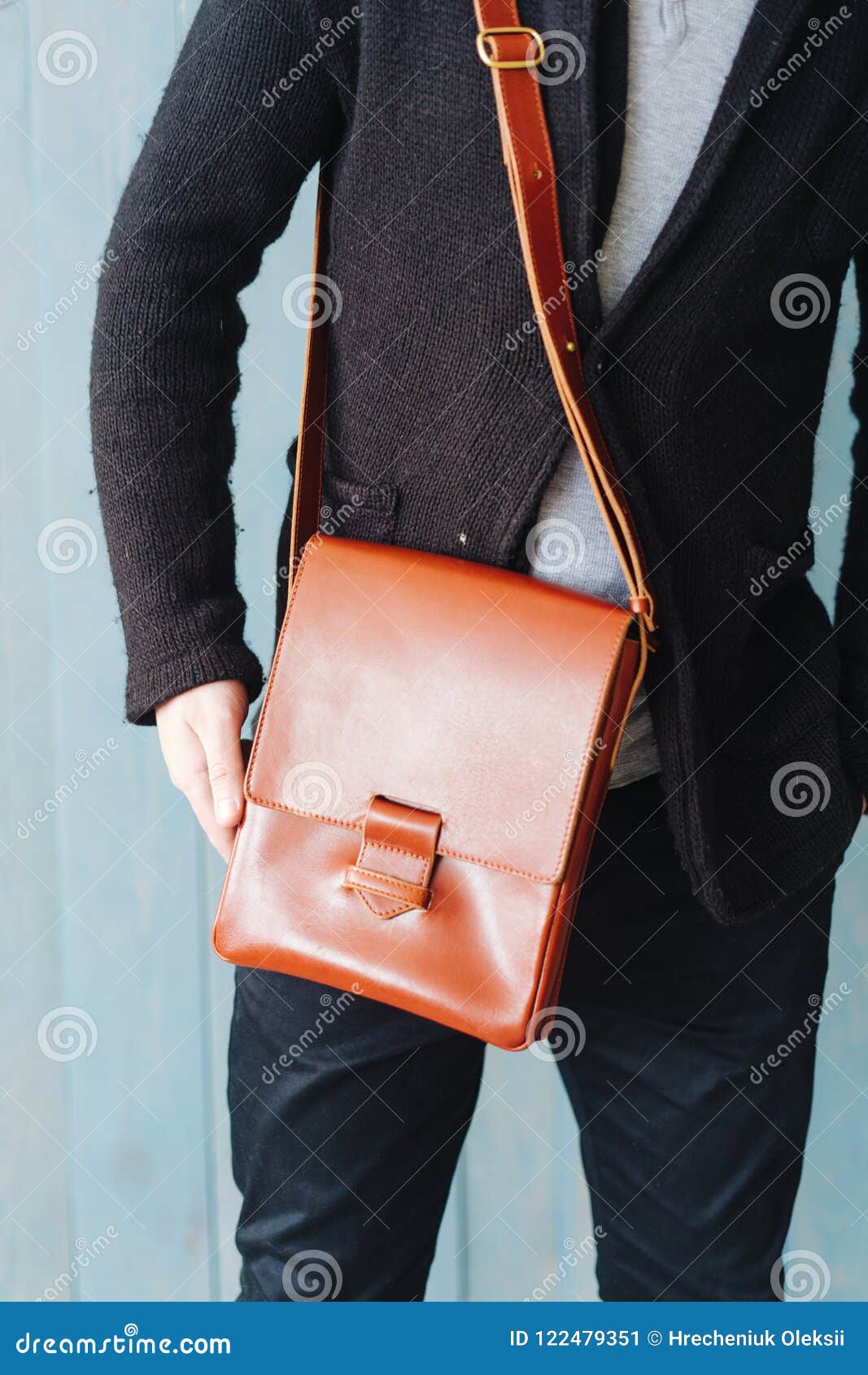 Handsome Guy with Leather Bag Stock Image - Image of cheerful, posing ...
