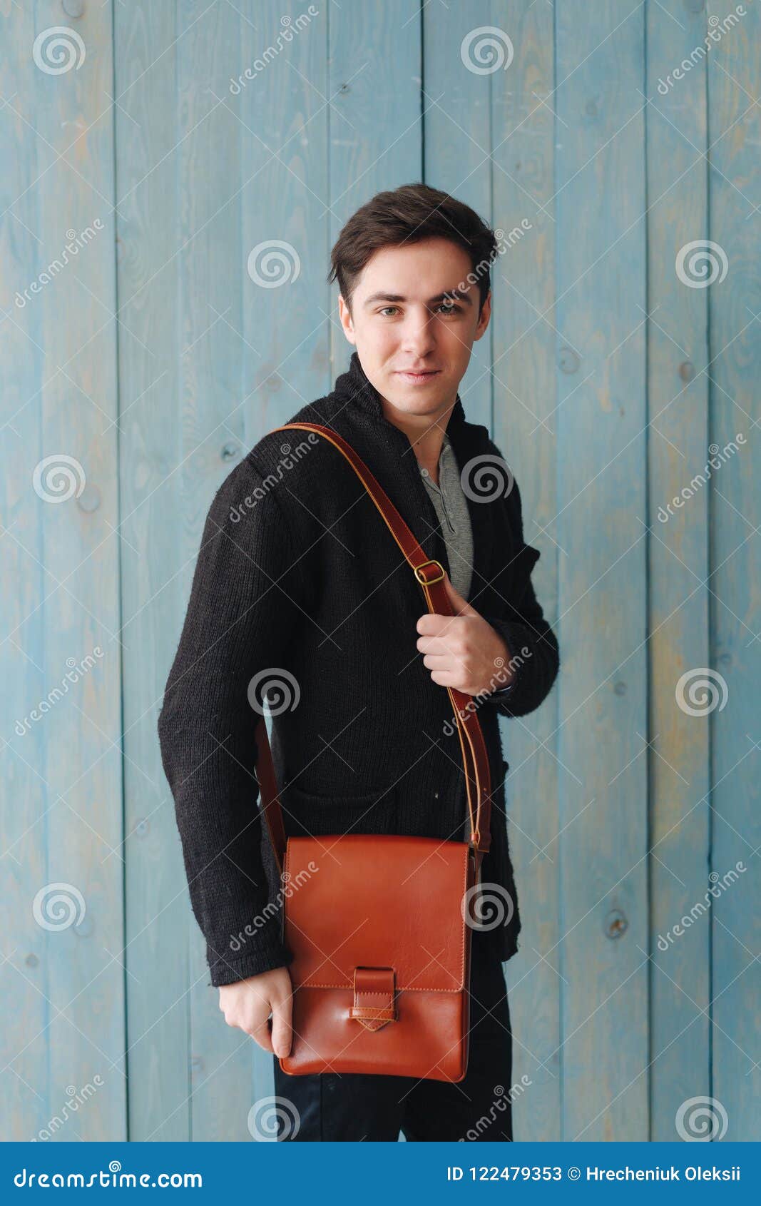 Handsome Guy with Leather Bag Stock Image - Image of male, model: 122479353
