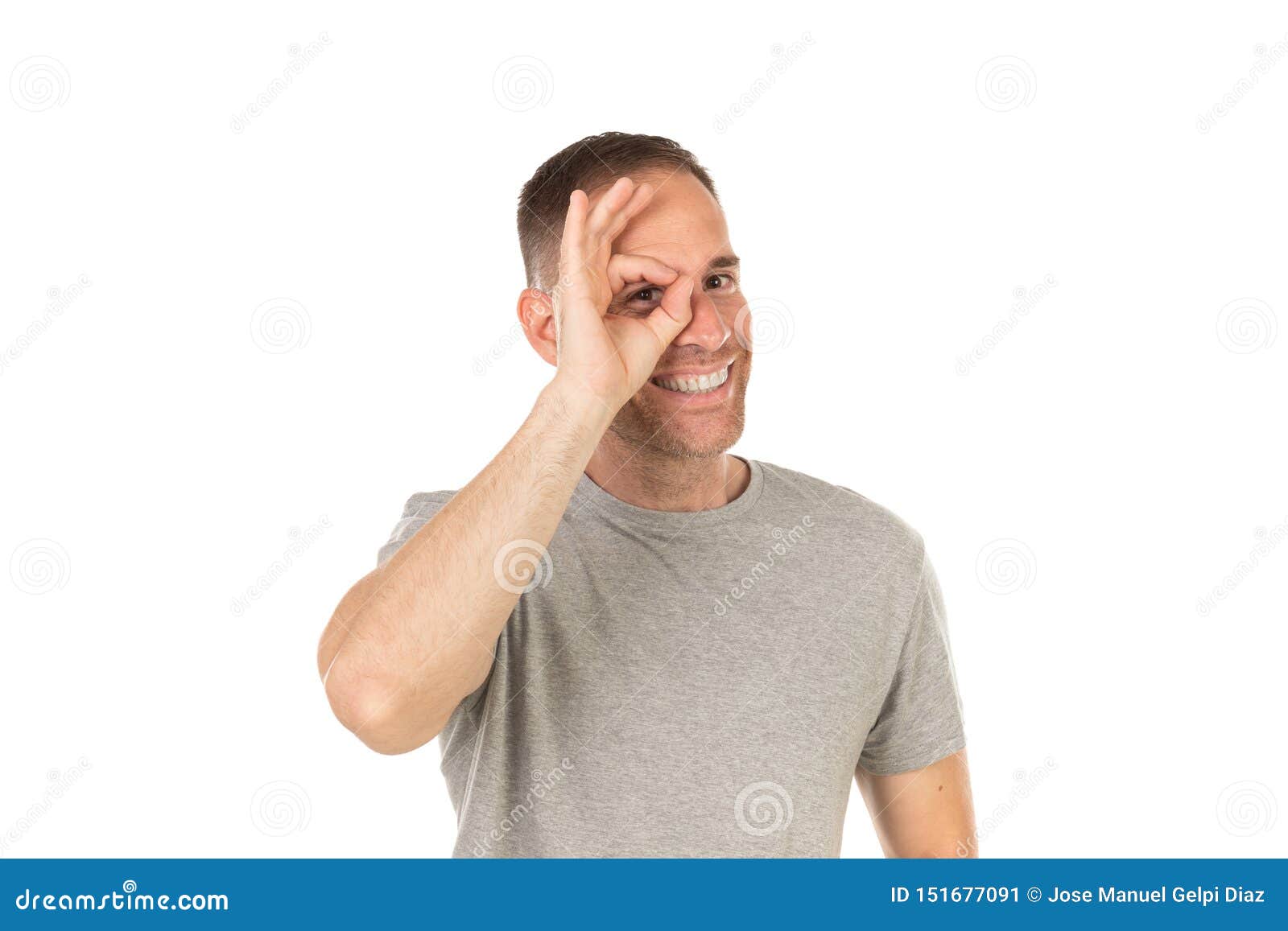Handsome Guy Looking through His Hand Stock Image - Image of expression ...