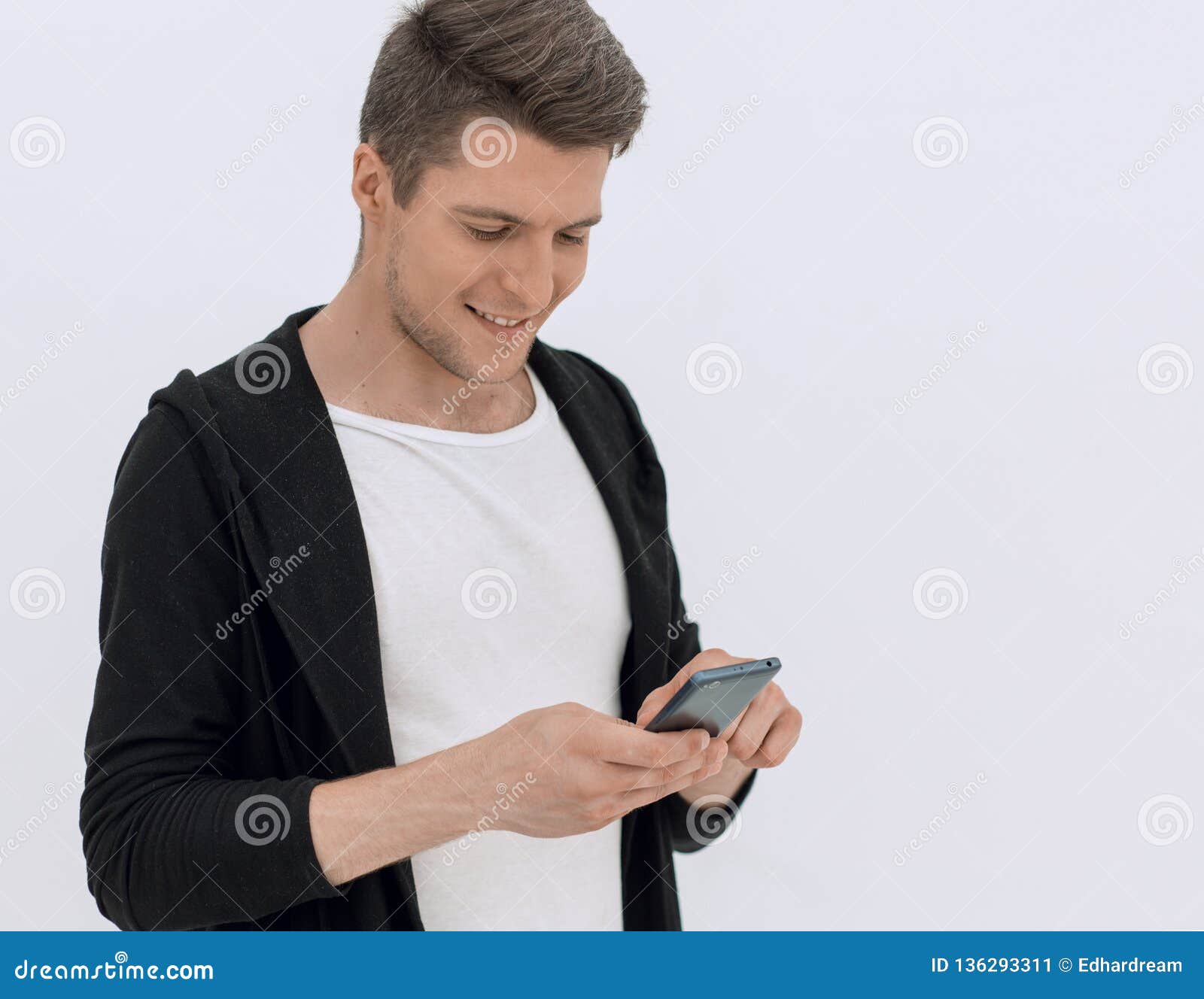 Handsome Guy Looking at the Smartphone Screen Stock Image - Image of ...