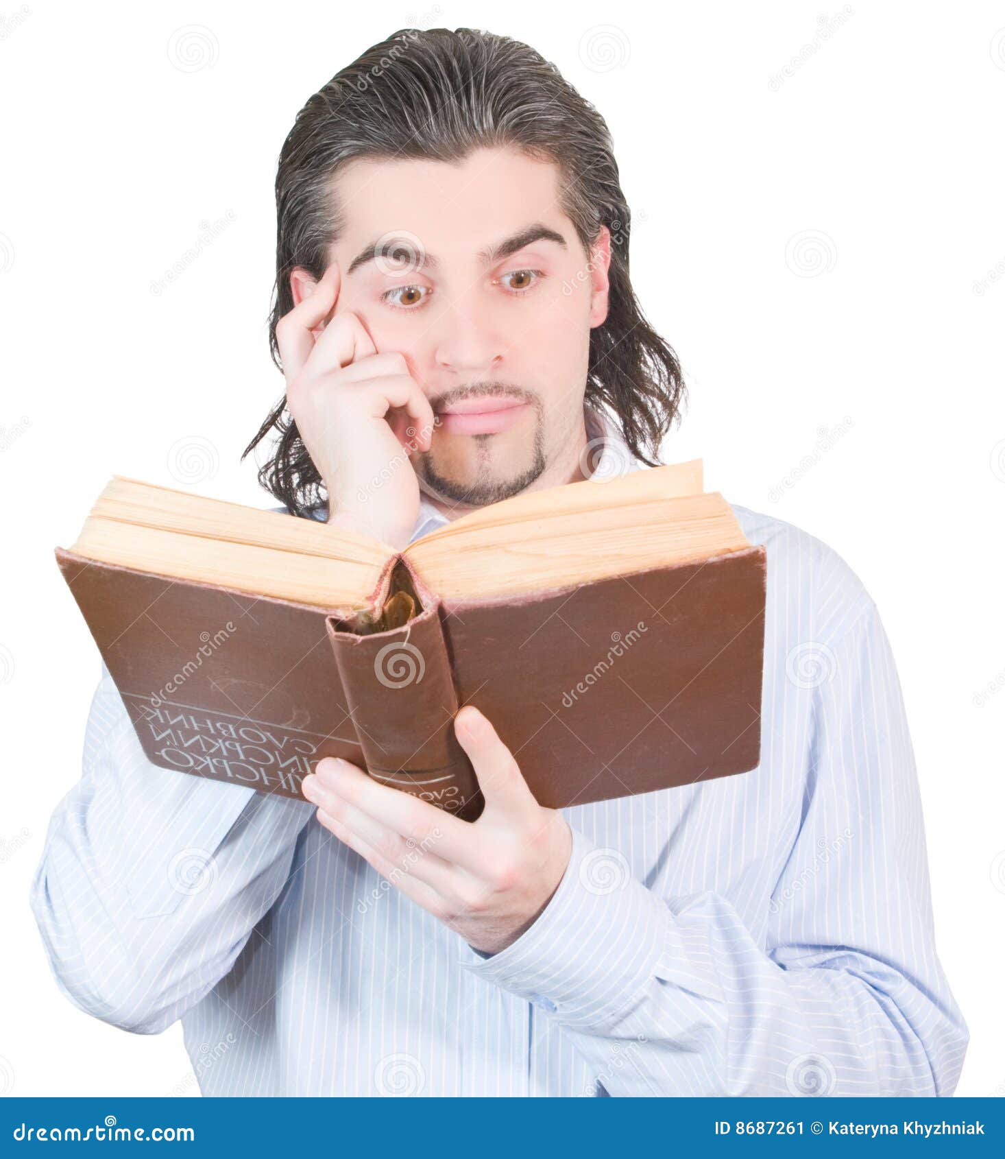 Handsome Guy Looks into Book and Thinks Isolated Stock Image - Image of ...