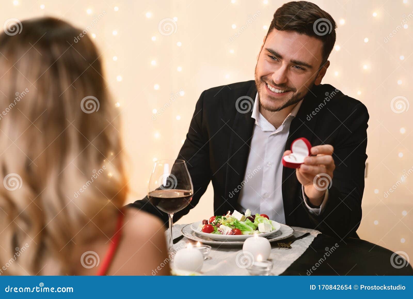 Handsome Guy Making Proposal To Girlfriend on Romantic Date in ...