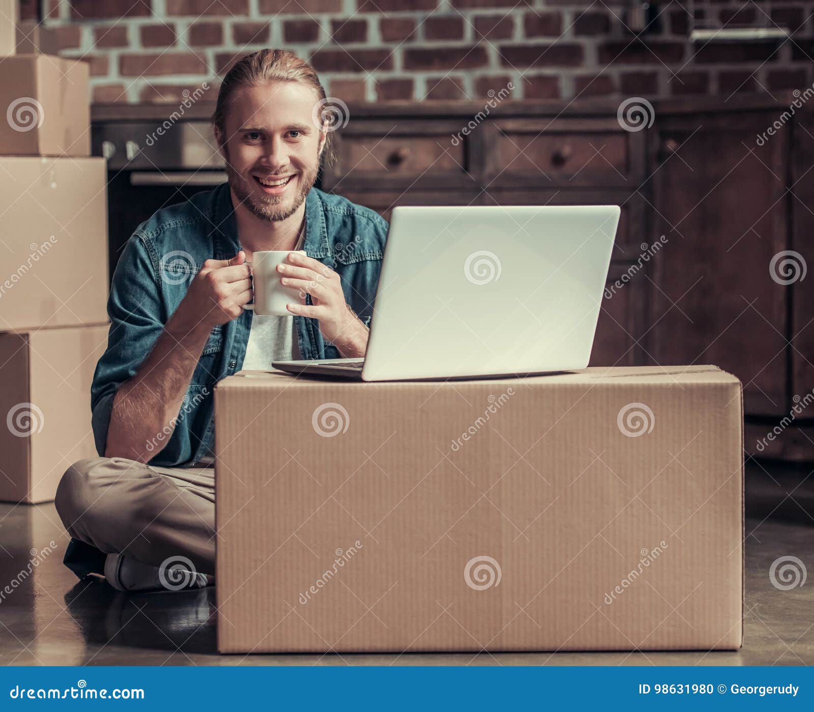 Handsome guy moving stock photo. Image of handsome, flat - 98631980