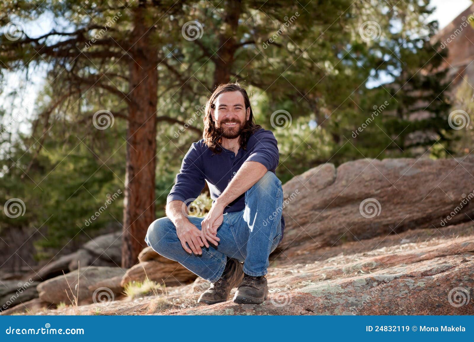 Handsome Guy in Pine Forest Stock Image - Image of vacation, beard ...
