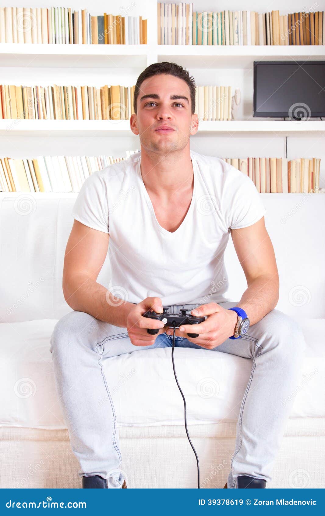 Handsome Guy Playing Video Game Stock Image - Image of button, happy ...