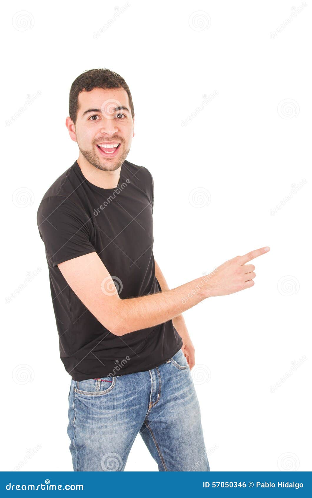 Handsome Guy Pointing To the Side Stock Photo - Image of body, jeans ...