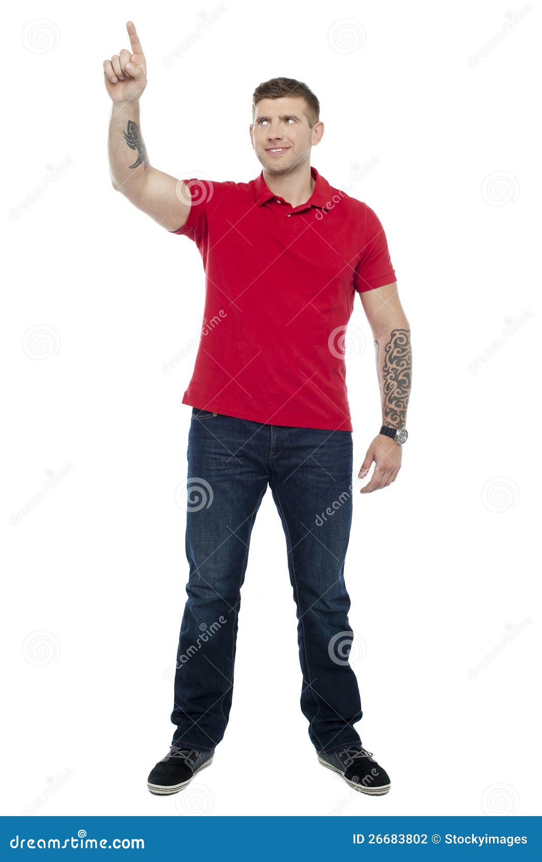 Handsome Guy Pointing Upwards Stock Photo - Image of artistic, showing ...