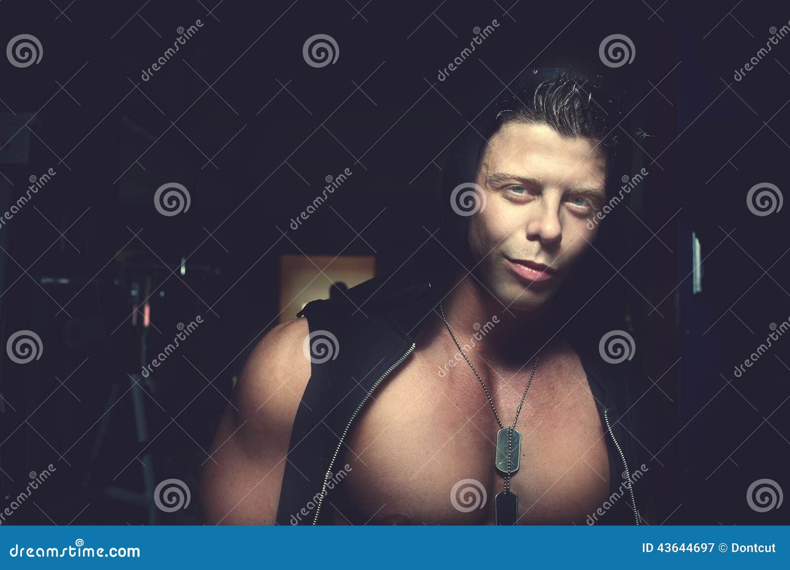 Handsome Guy Posing in Hood. Bodybuilder Stock Image - Image of person ...