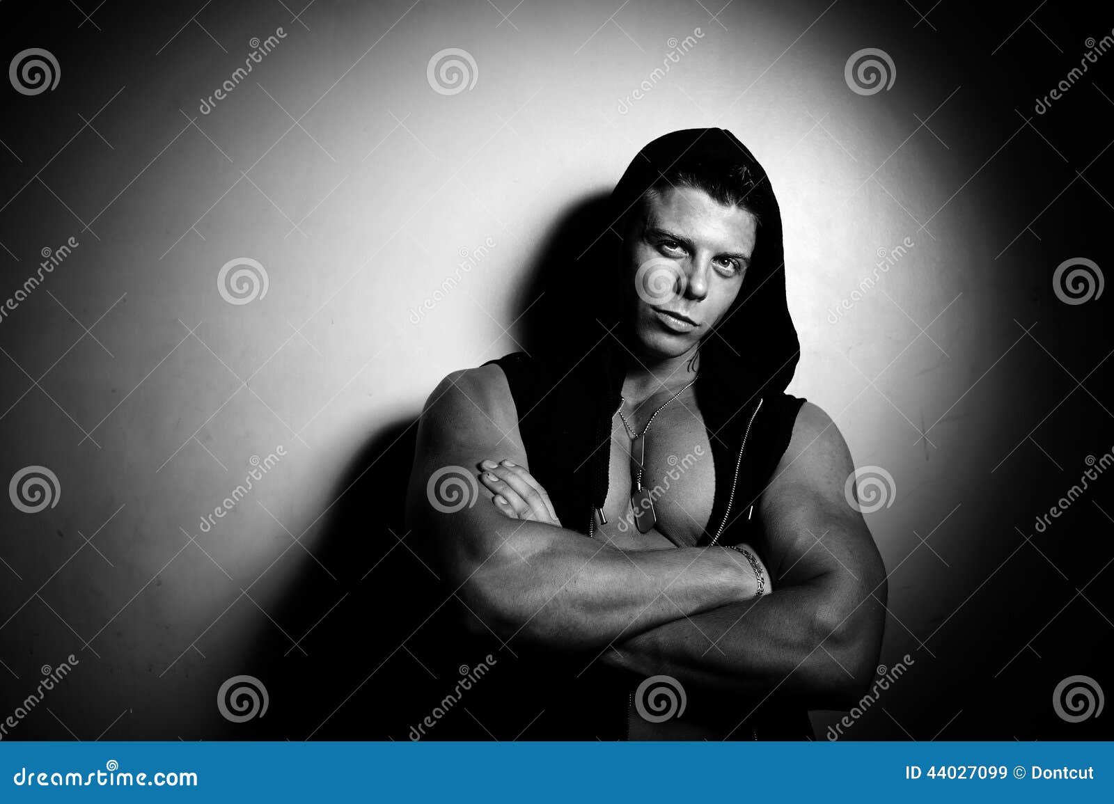 Handsome Guy Posing in Hood. Bodybuilder Stock Image - Image of male ...